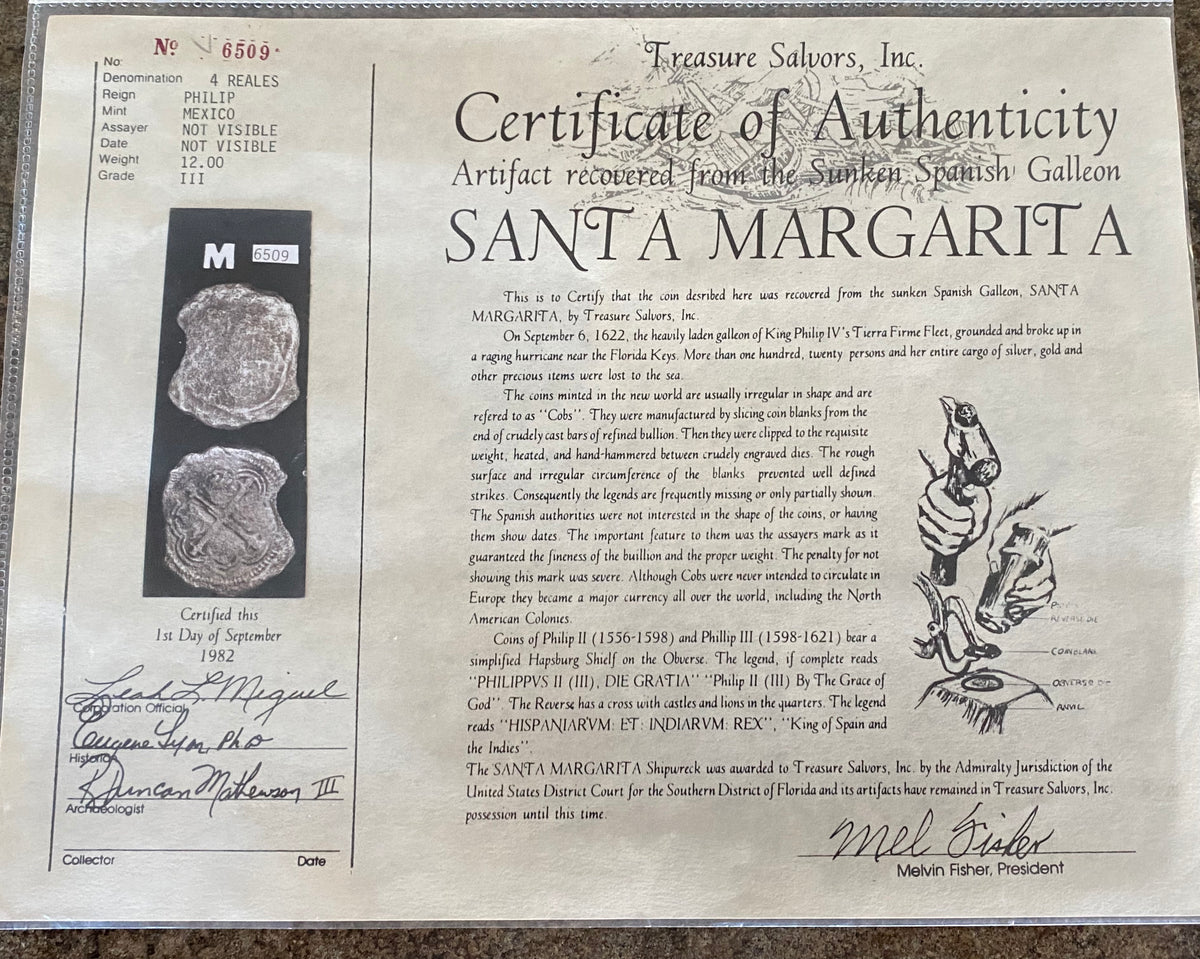 RARE 4-Reale Hand Crafted Shipwreck Treasure Coin – Silver and Gold - Key West