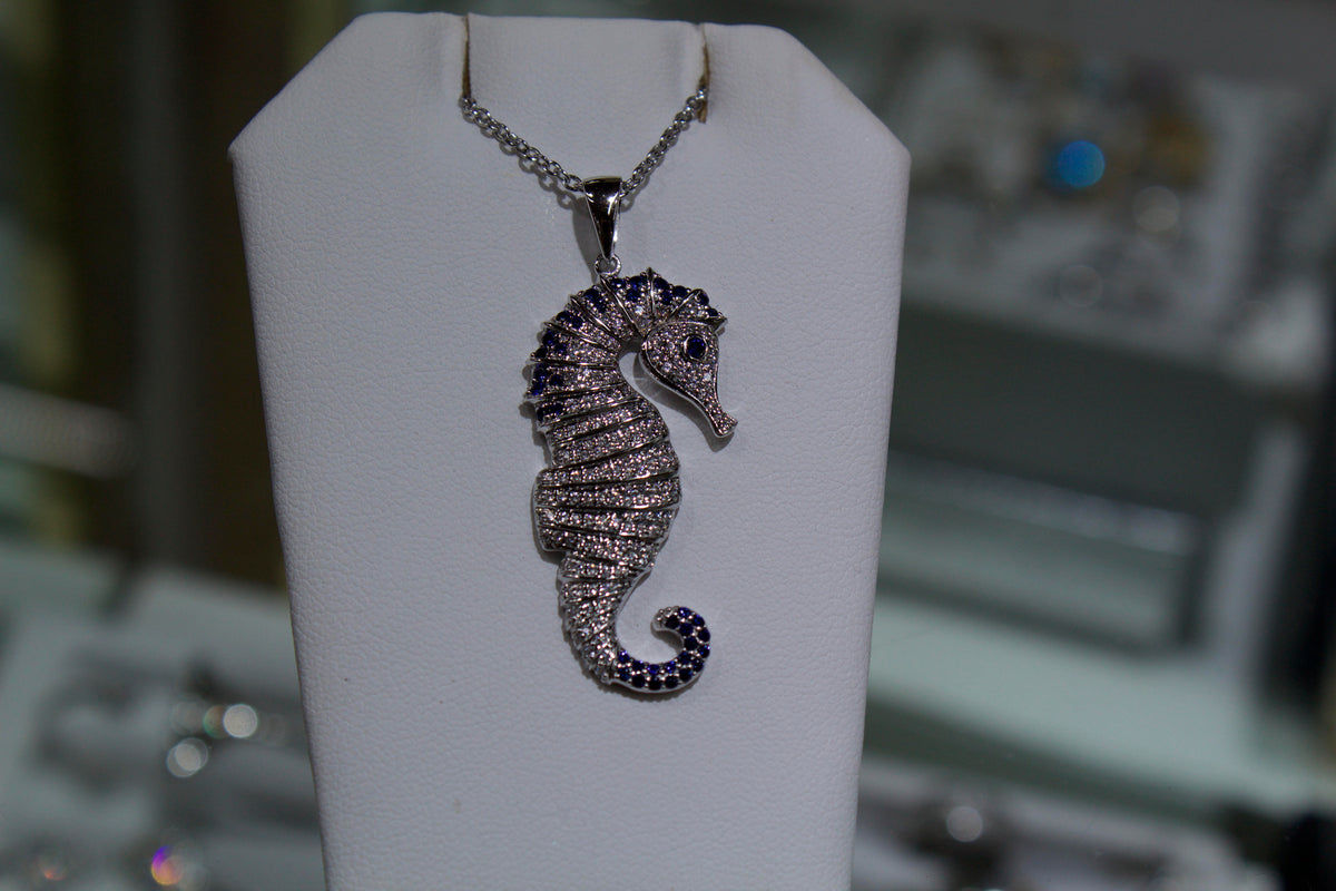 Sterling Silver Seahorse With Lab Sapphire And White Zircon – Silver ...