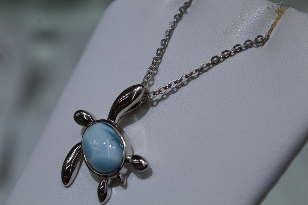 Sterling Silver Larimar Turtle Necklace Pendant – Silver and Gold - Key ...